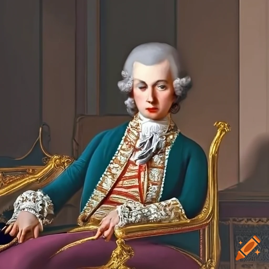 In a lavishly adorned room, a melancholic dictator dressed in Mozart ...