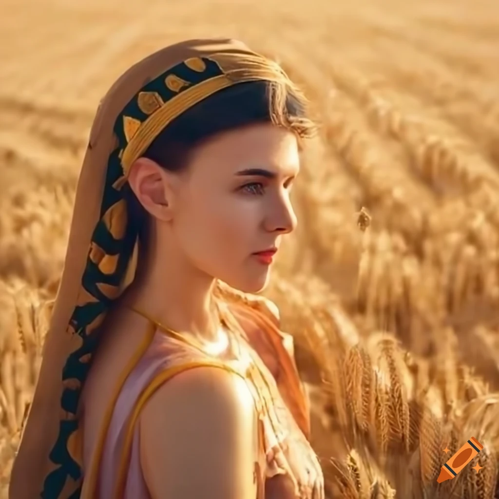 Beautiful young Ruth from the Bible standing in a wheat field during ...