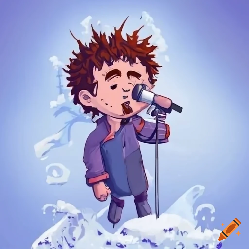 A young heavyset man passionately rapping into a microphone while frost ...
