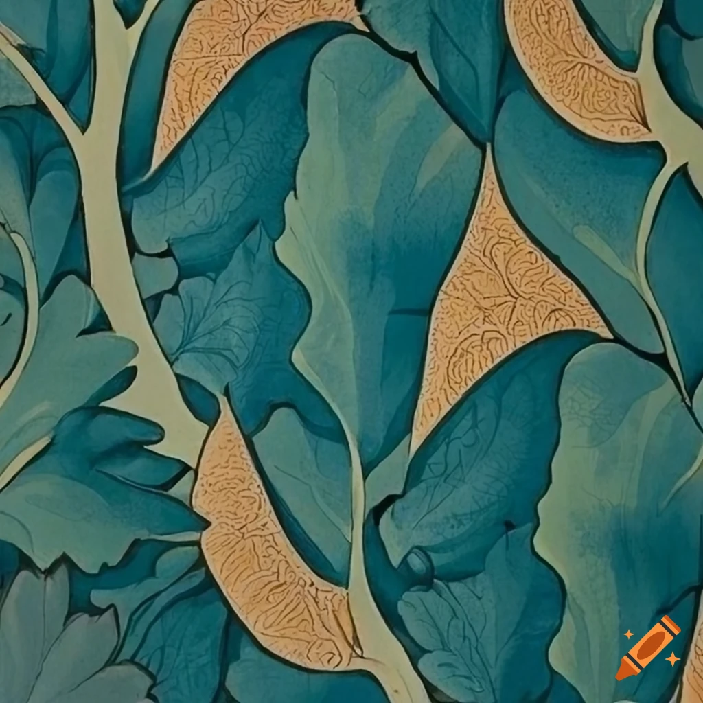 Asymmetrical gingko design william morris on Craiyon