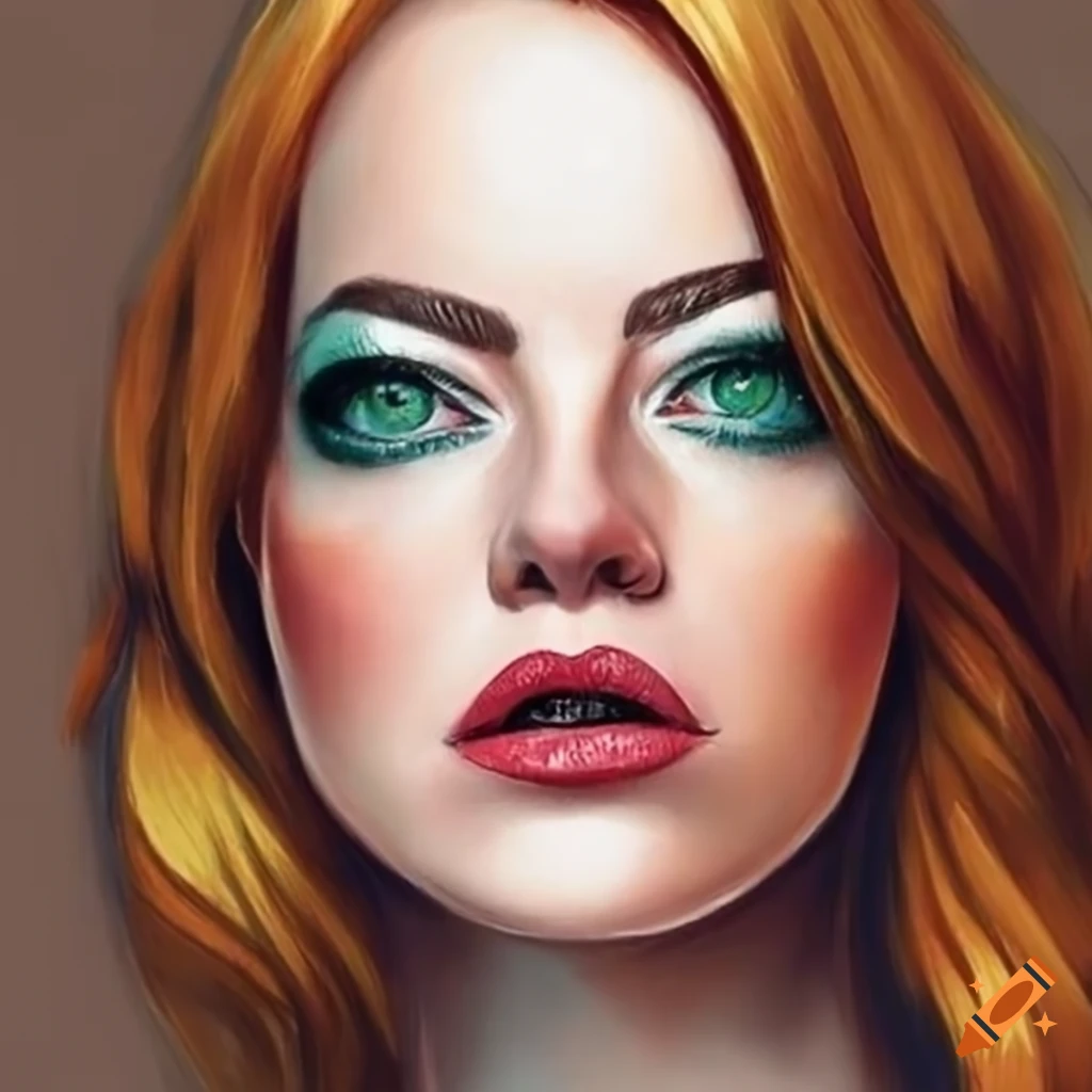 Emma stone pencil sketch with bright green eyes on Craiyon
