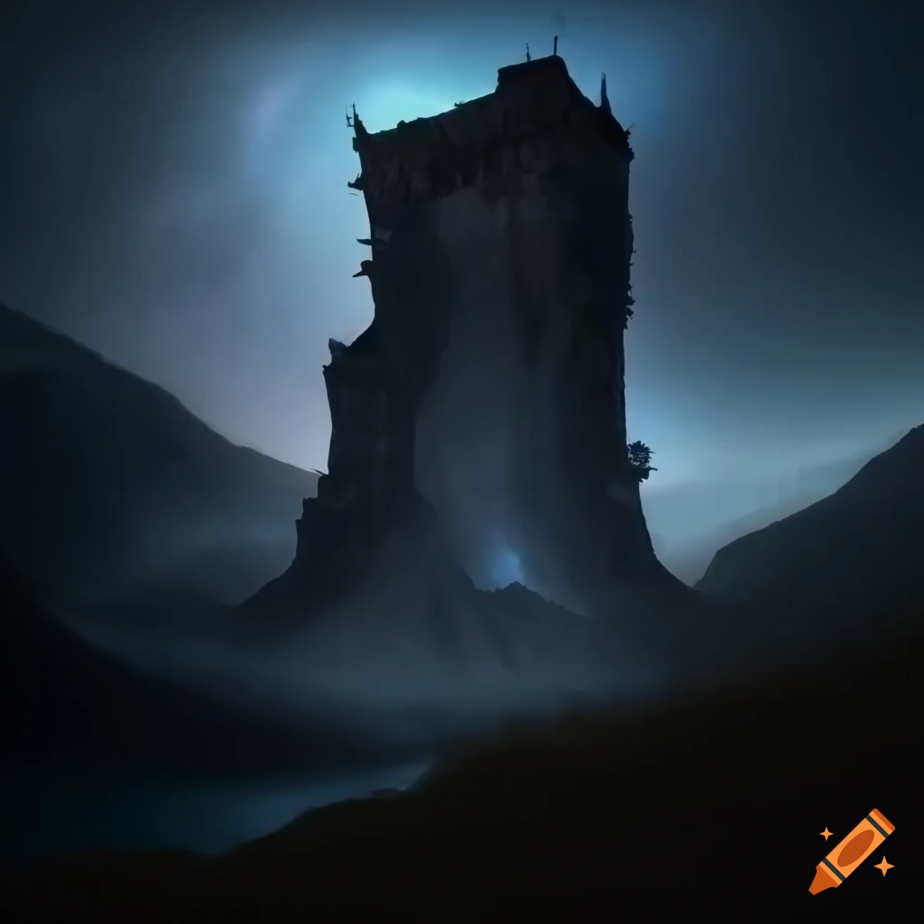 Dragon attacking a tower in a valley at night high resolution