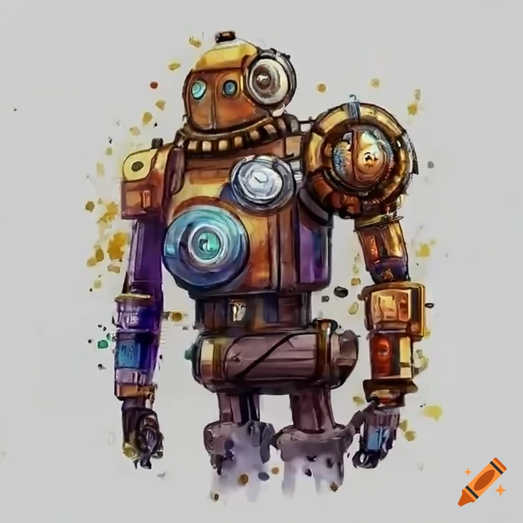 Steampunk chunky robot guard with tesla weapon on Craiyon