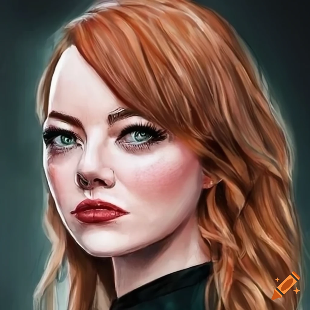 Emma stone pencil sketch with piercing green eyes