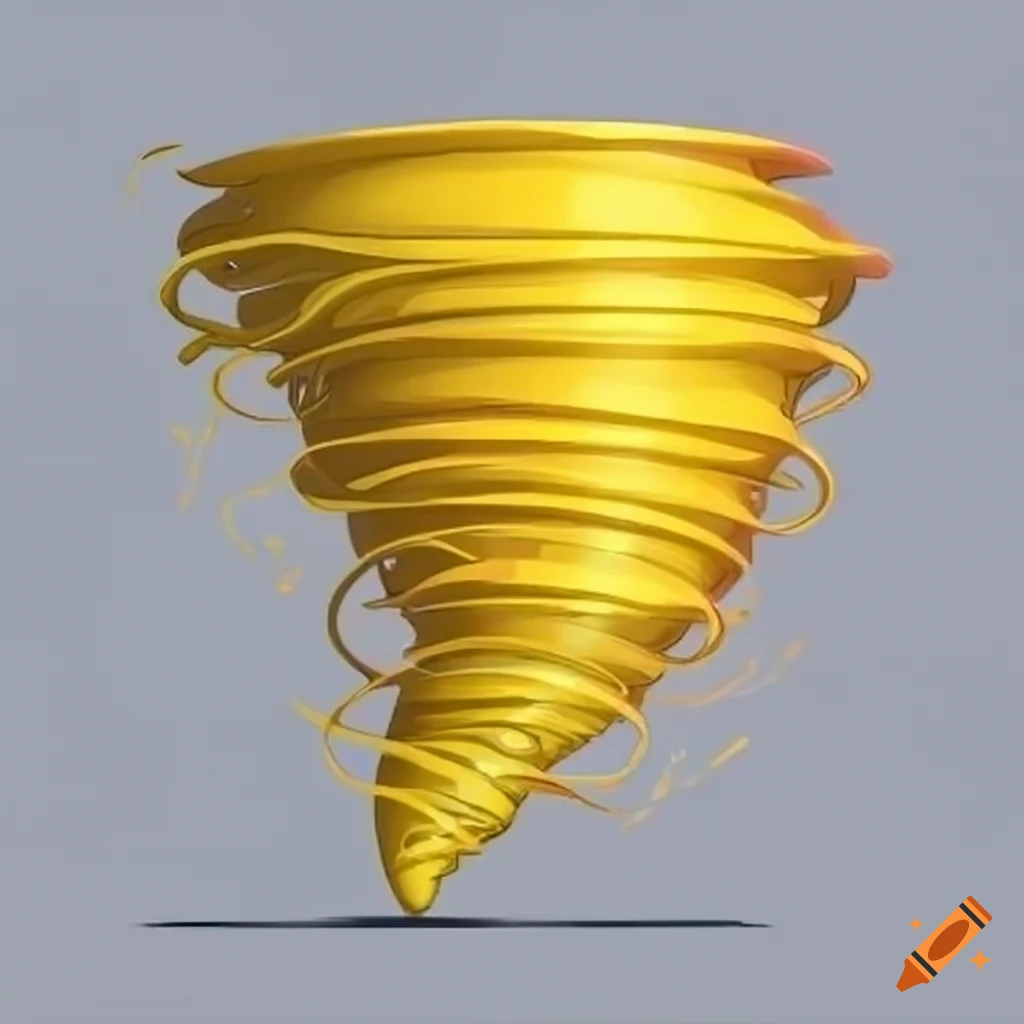 A big bright yellow tornado on a white background in a cartoon ...
