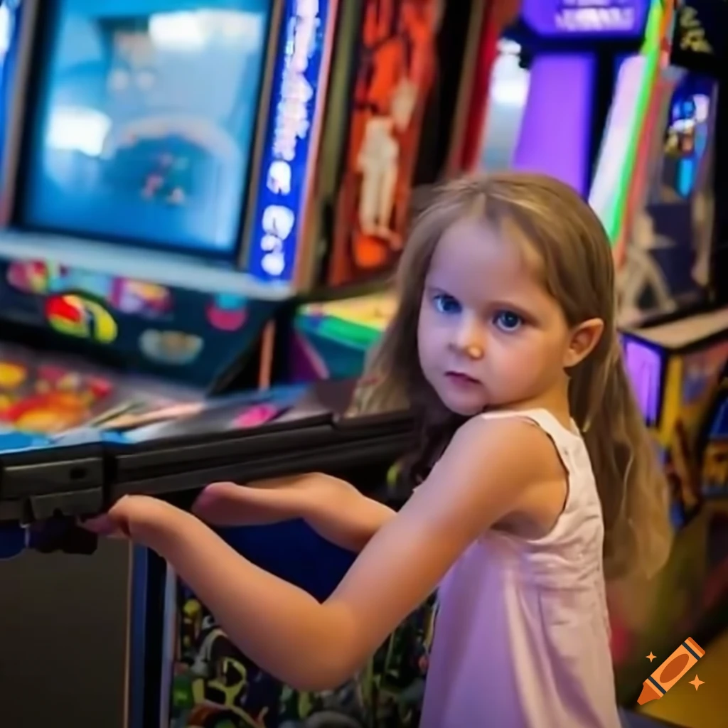 10 yrs old girl in a video arcade on Craiyon