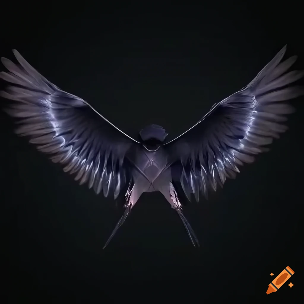 3, 3d black glistening feathers crows wings spread in flight, sci fi ...