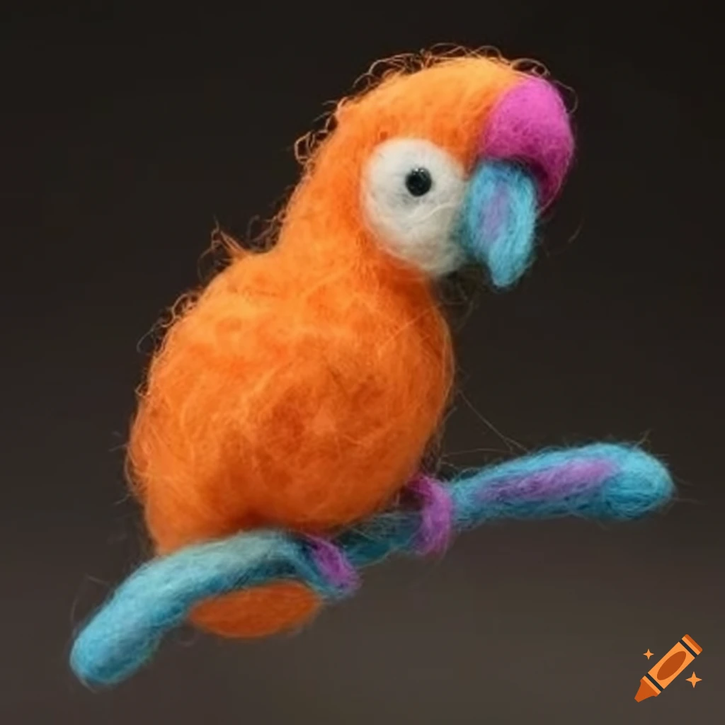 Beautiful tropical birds made of felted wool on Craiyon