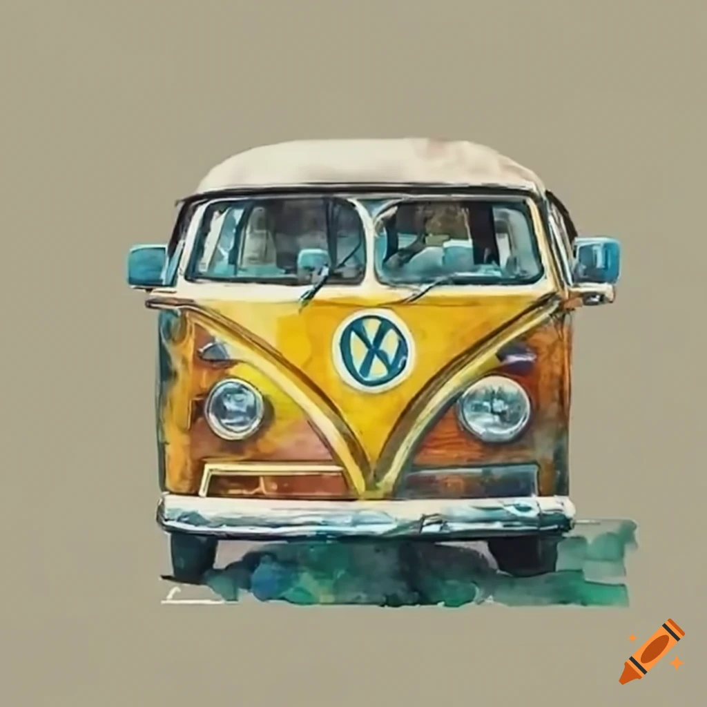 Volkswagen camper van, YELLOW, van life, CALIFORNIA PALM on Craiyon