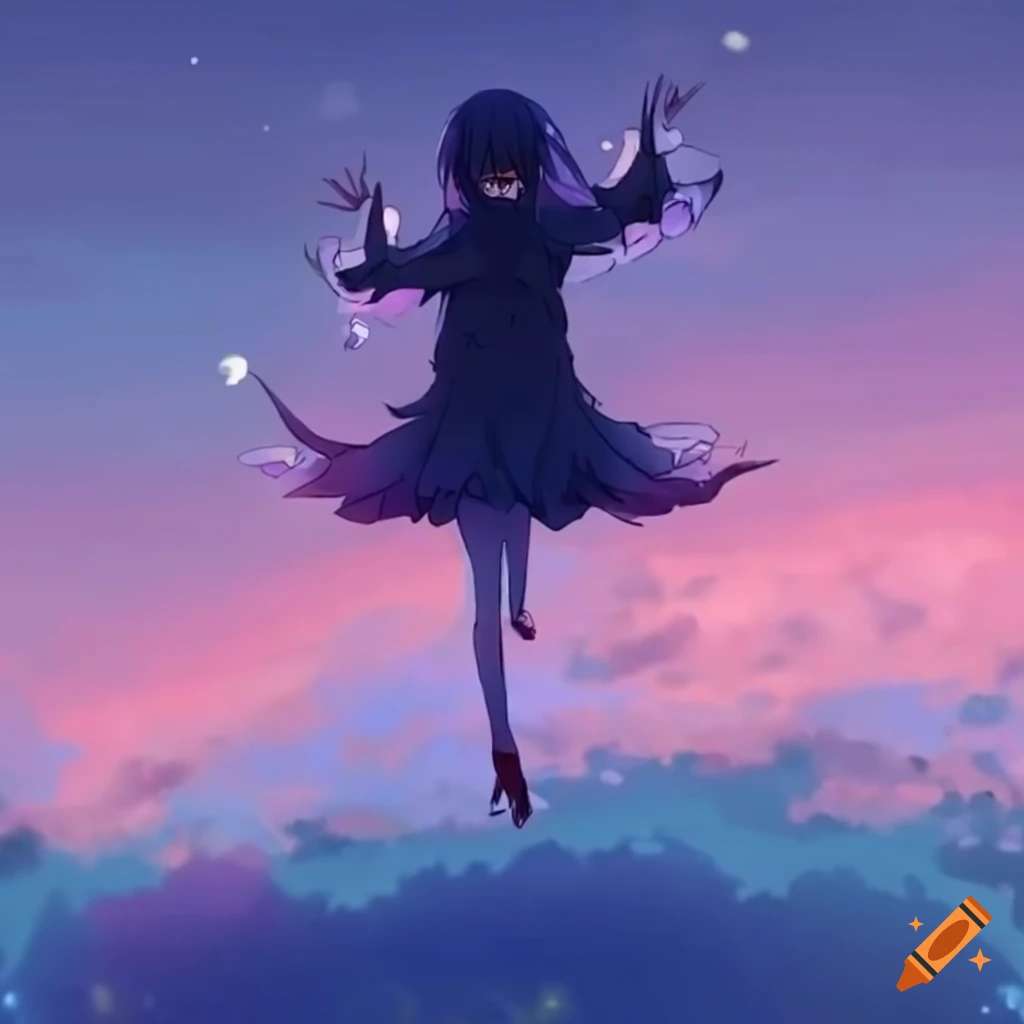 Anime girl levitating in the sky on Craiyon
