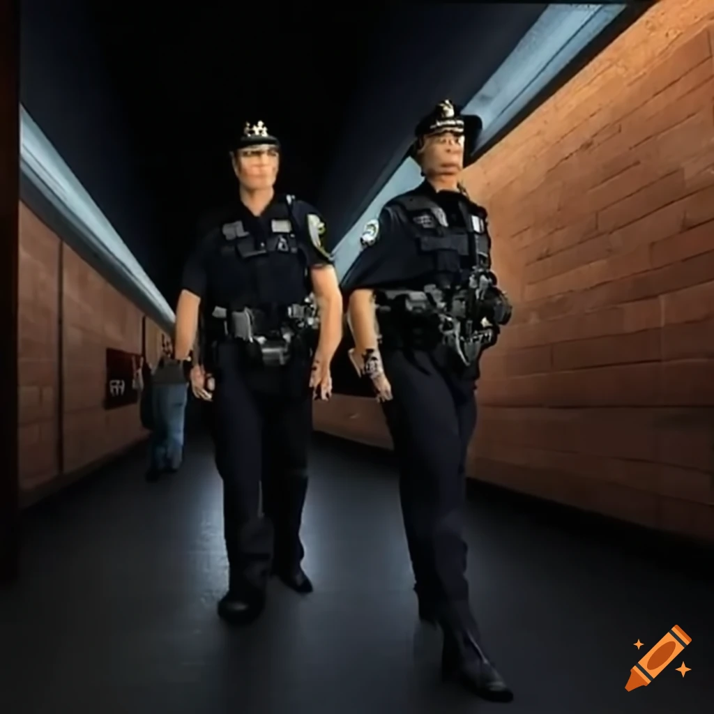 Two police officers patrolling outside a theater
