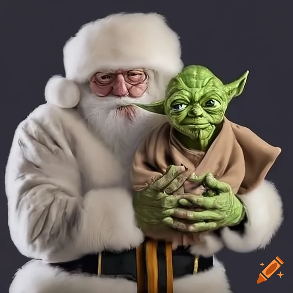 Santa shaking hands with yoda hyper realistic