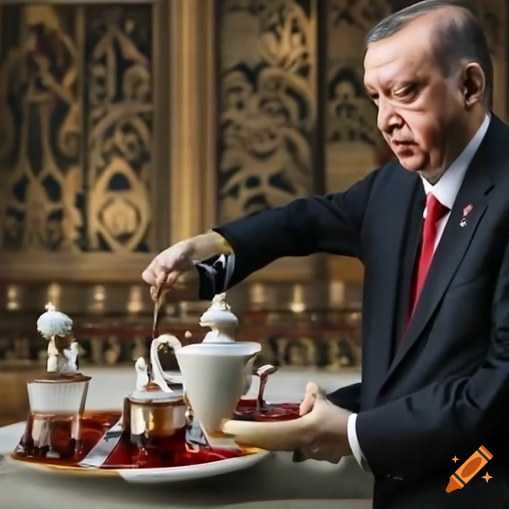 Erdoğan pouring tea on Craiyon