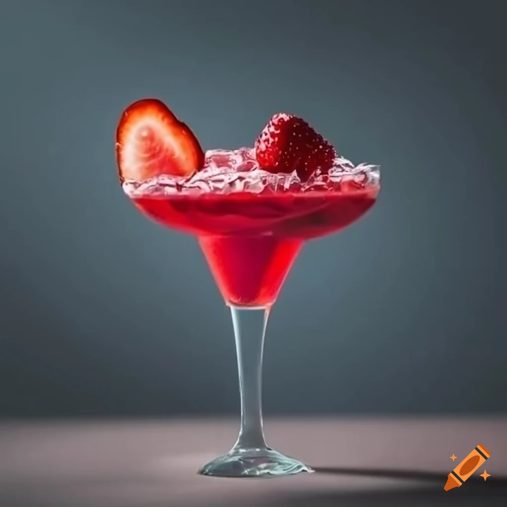 Exquisite red cocktail garnished with strawberries and delicate roses