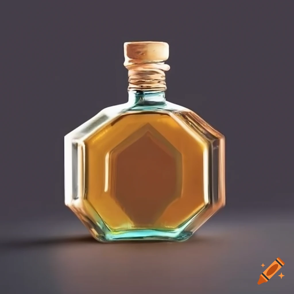 Tequila bottle in the shape of a hexagon six sides on Craiyon