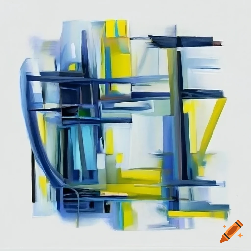 Abstract cubist knife painting of interlocking strings in loops in ...