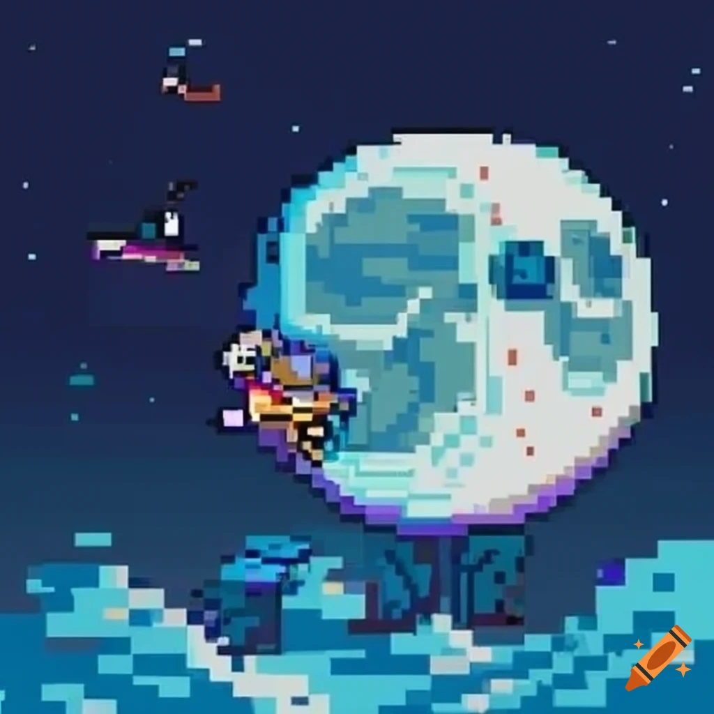 8-bit astronoght floating above the moon on Craiyon