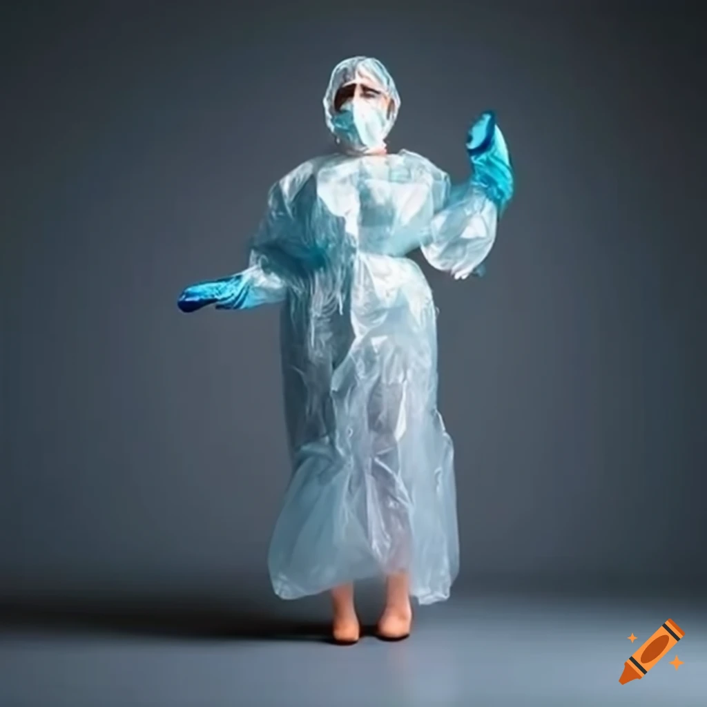 Woman in plastic ppe gown wearing court shoes