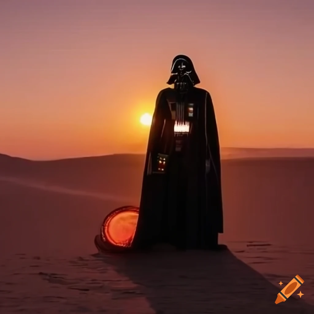 Darth vader marrying padme, with a sunset and sickle moon in the ...