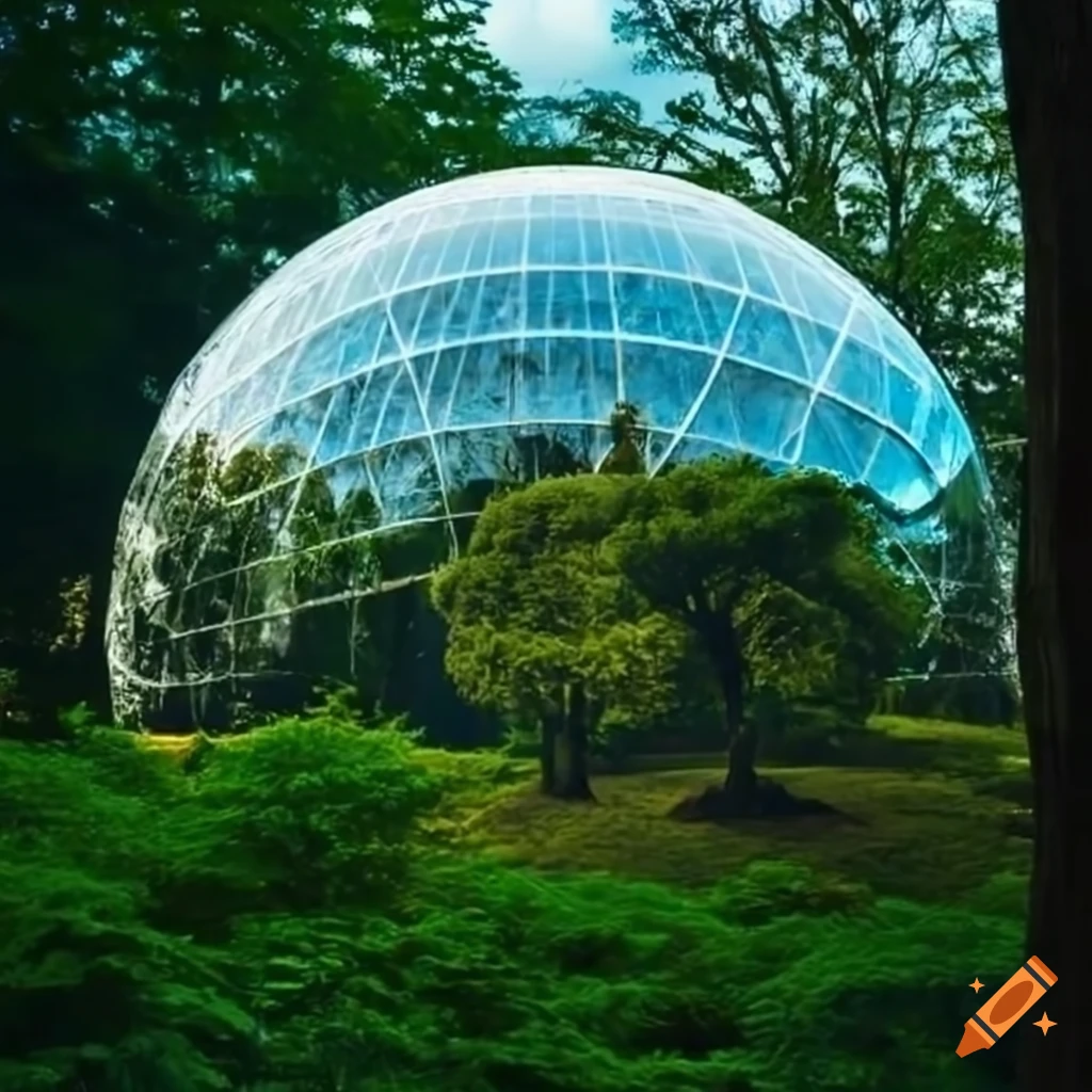 A glass dome over a 20 meter traffic roundabout, with some trees inside
