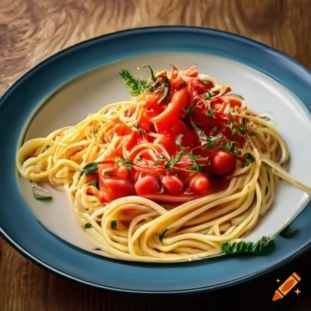Spaghetti in plate tomato, parsley