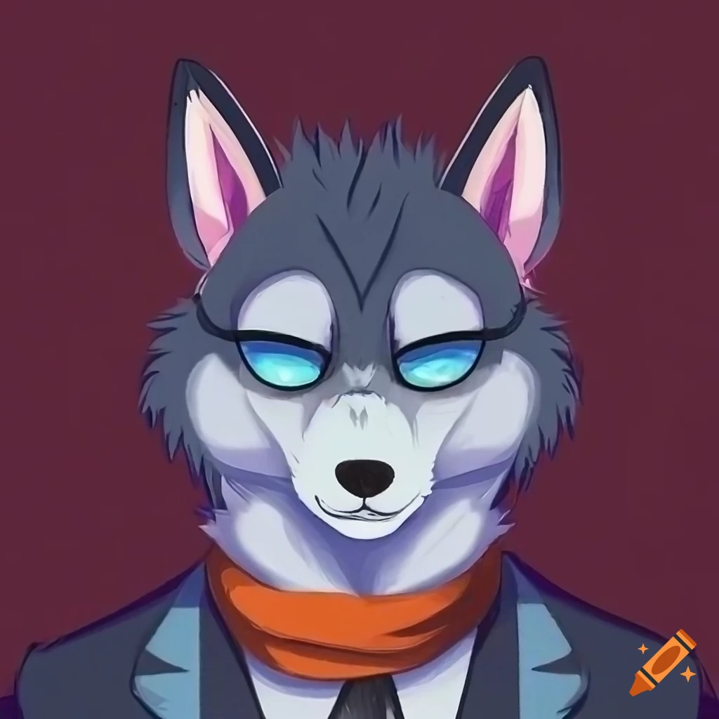 Anthro furrie husky, crimson fur, azure eyes, masculine, face, head ...