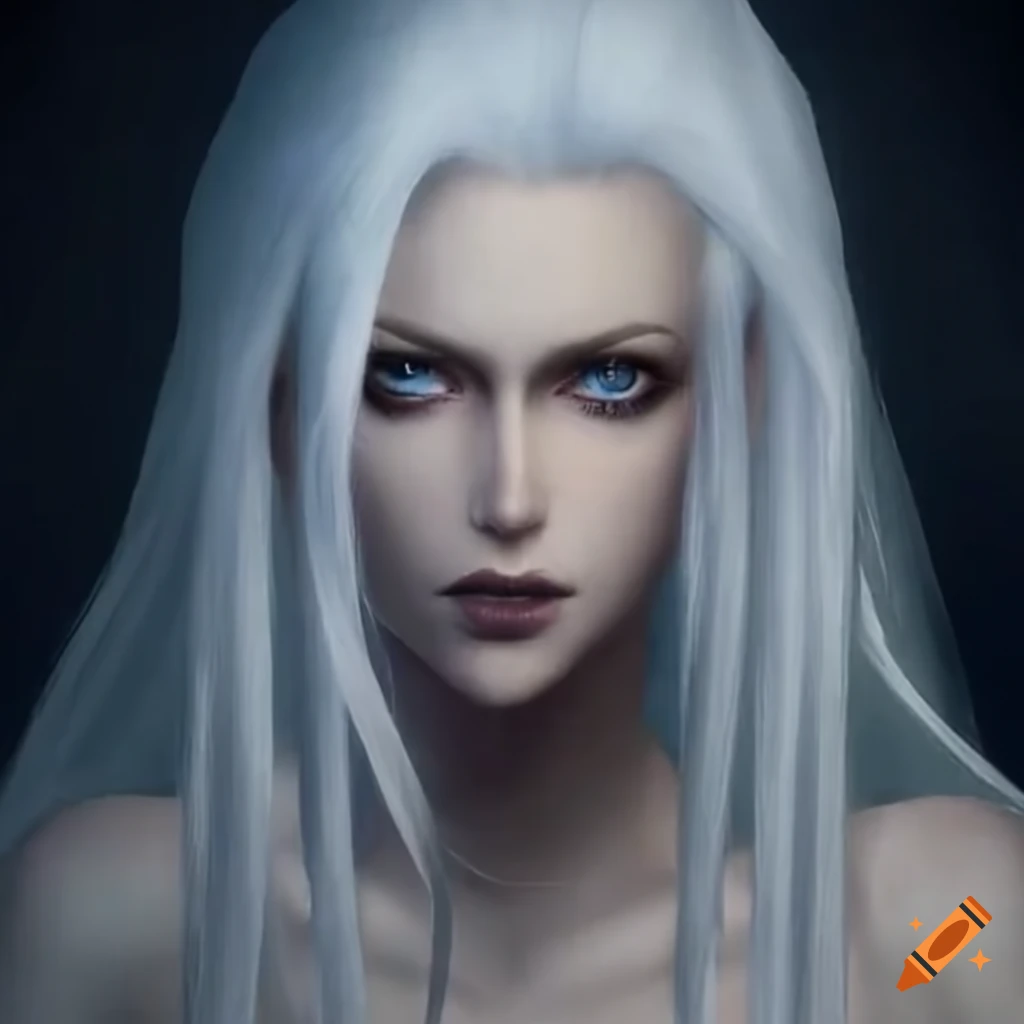 Castlevania symphony of the night, female, pale skin, white hair on Craiyon