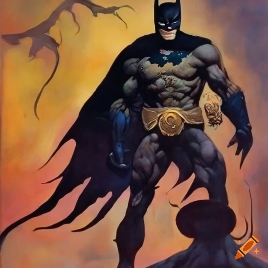 Batman painted by frank frazetta, fantasy art
