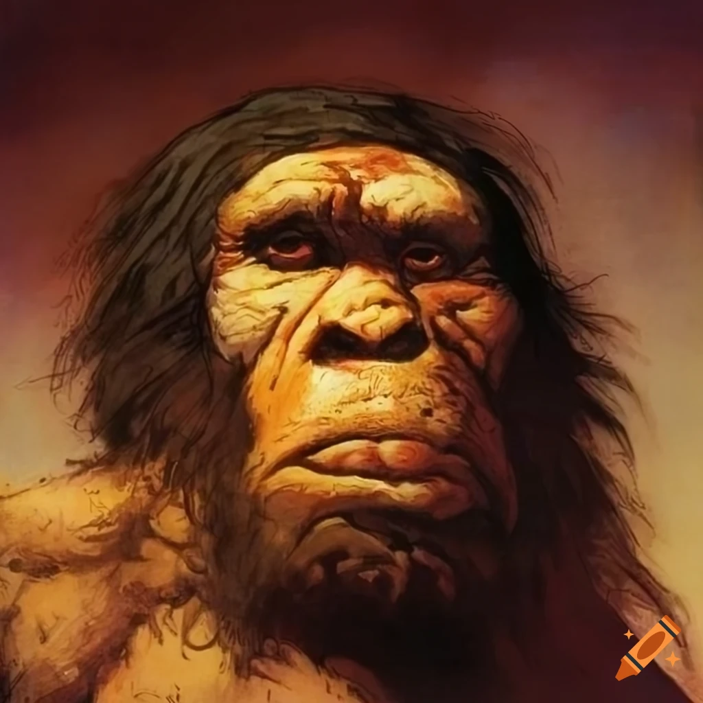 Caveman fiace closeup, frank frazetta art style