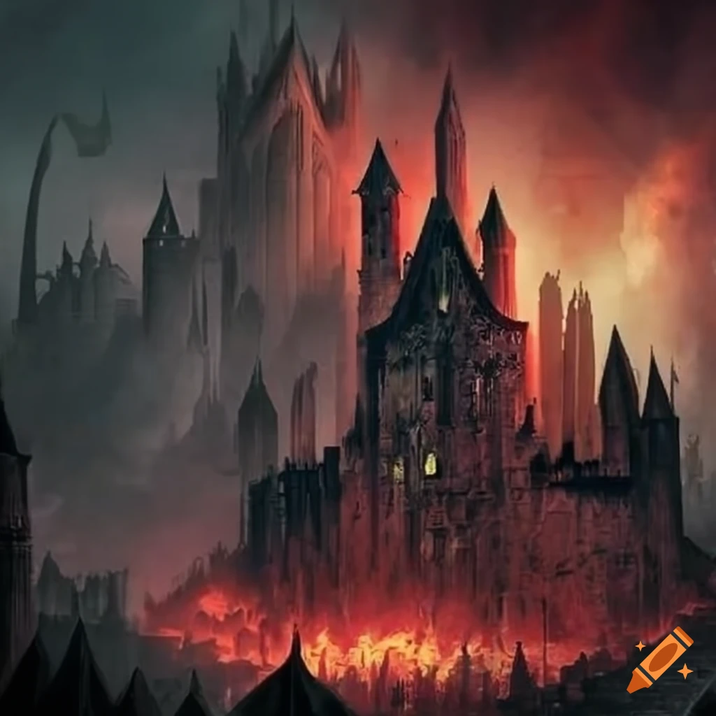 Dark gothic castle in hell on Craiyon