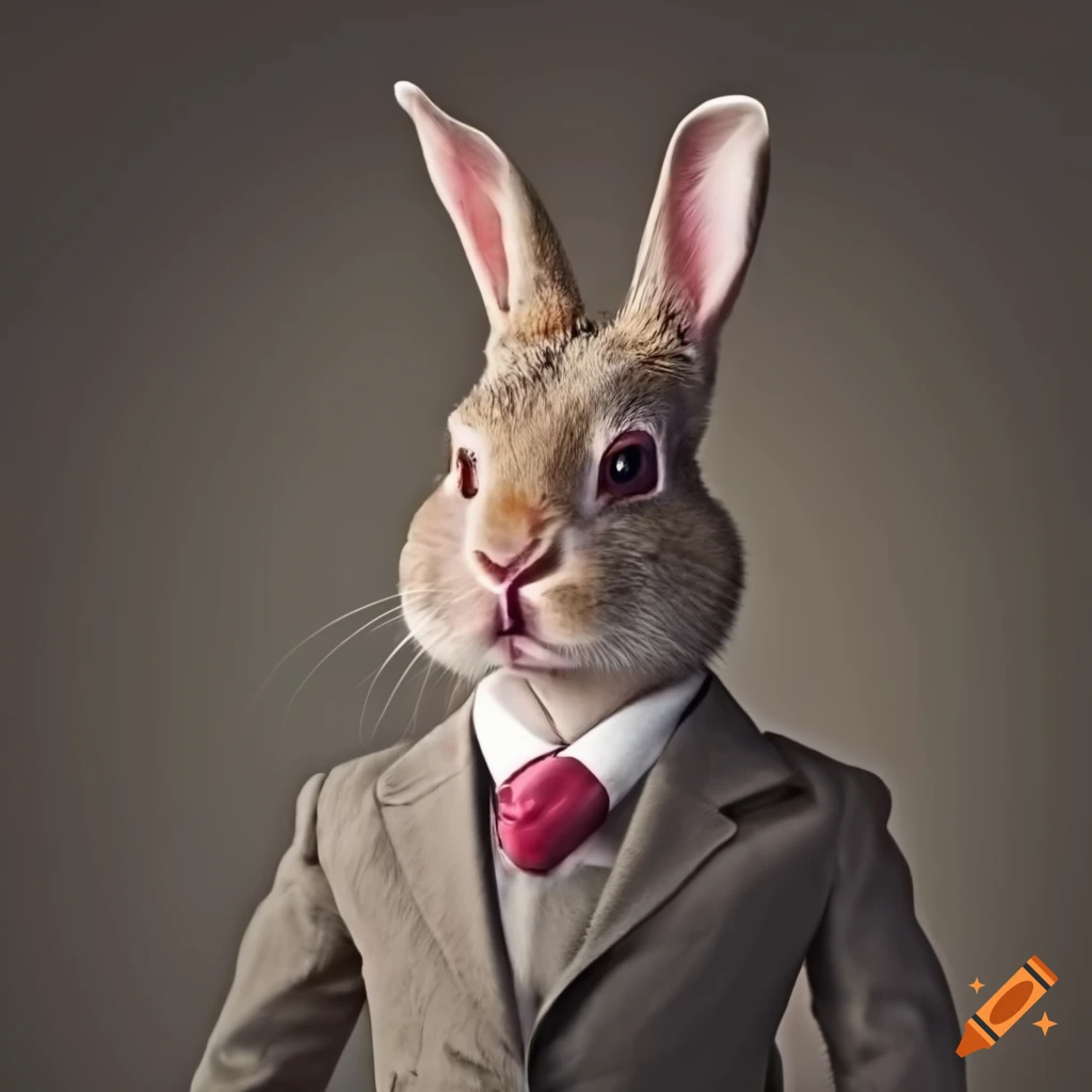 A portrait of a rabbit with a human body, in a suit on Craiyon