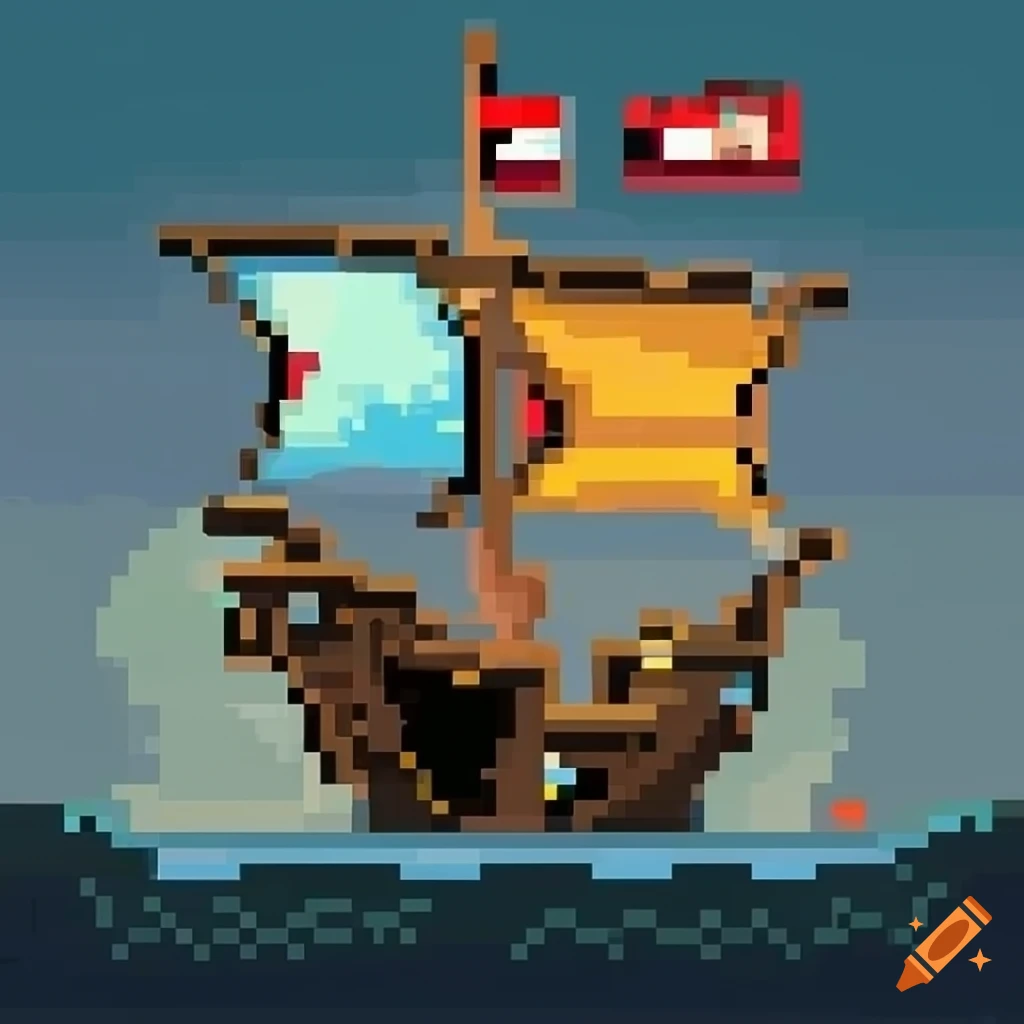 Pixel art pirate ship on Craiyon