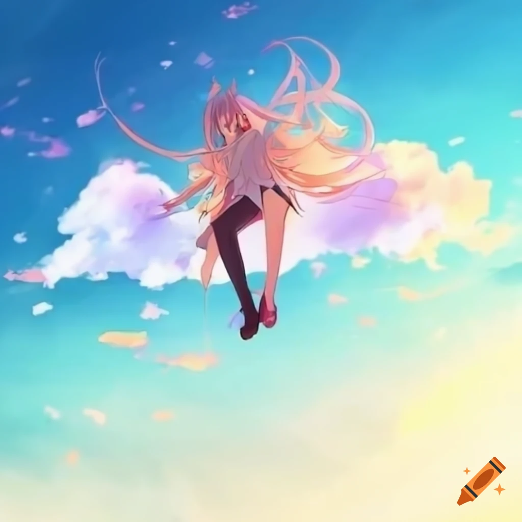Anime girl levitating in the sky on Craiyon