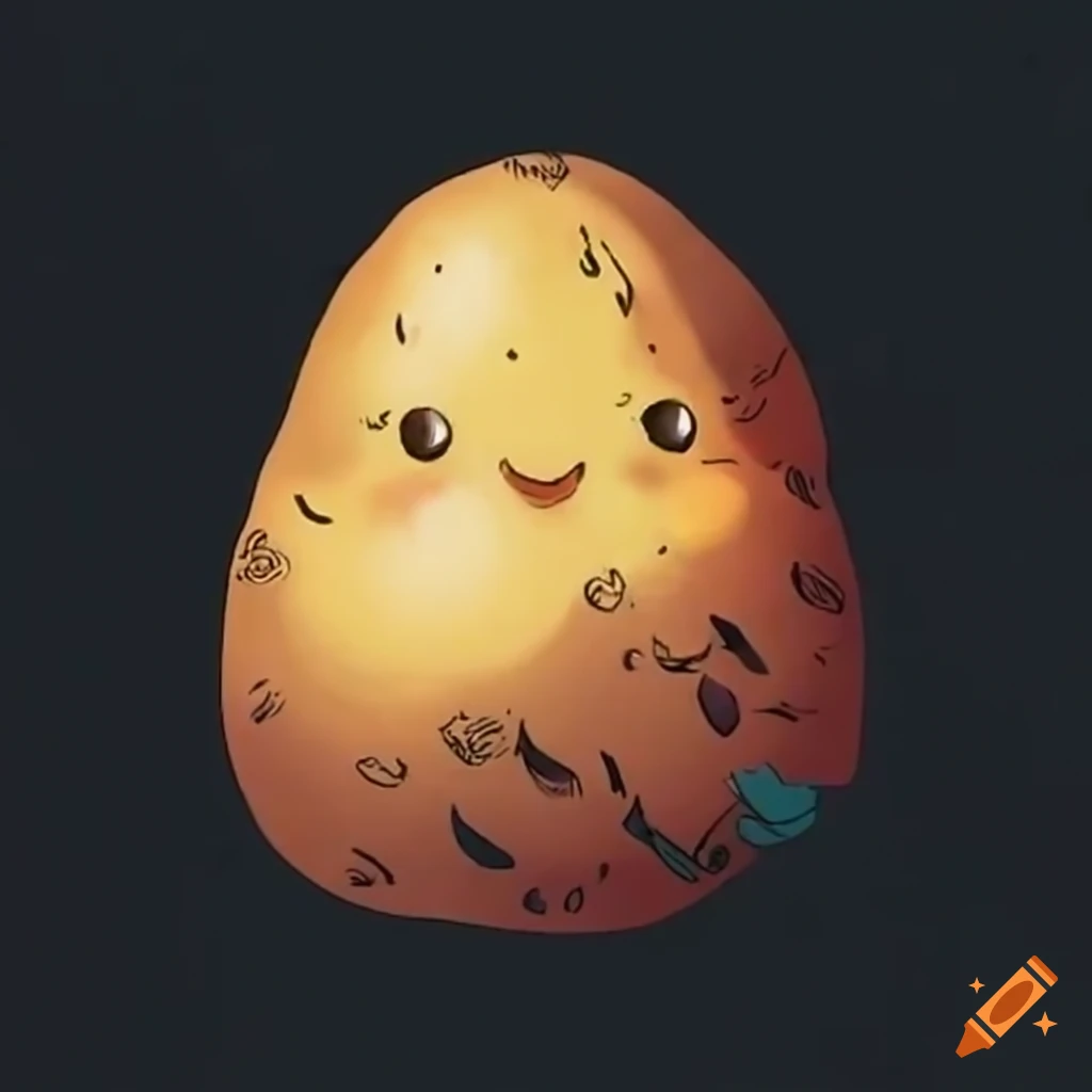 Relaxed potato in a hot thermal bath in japanese animation style on Craiyon