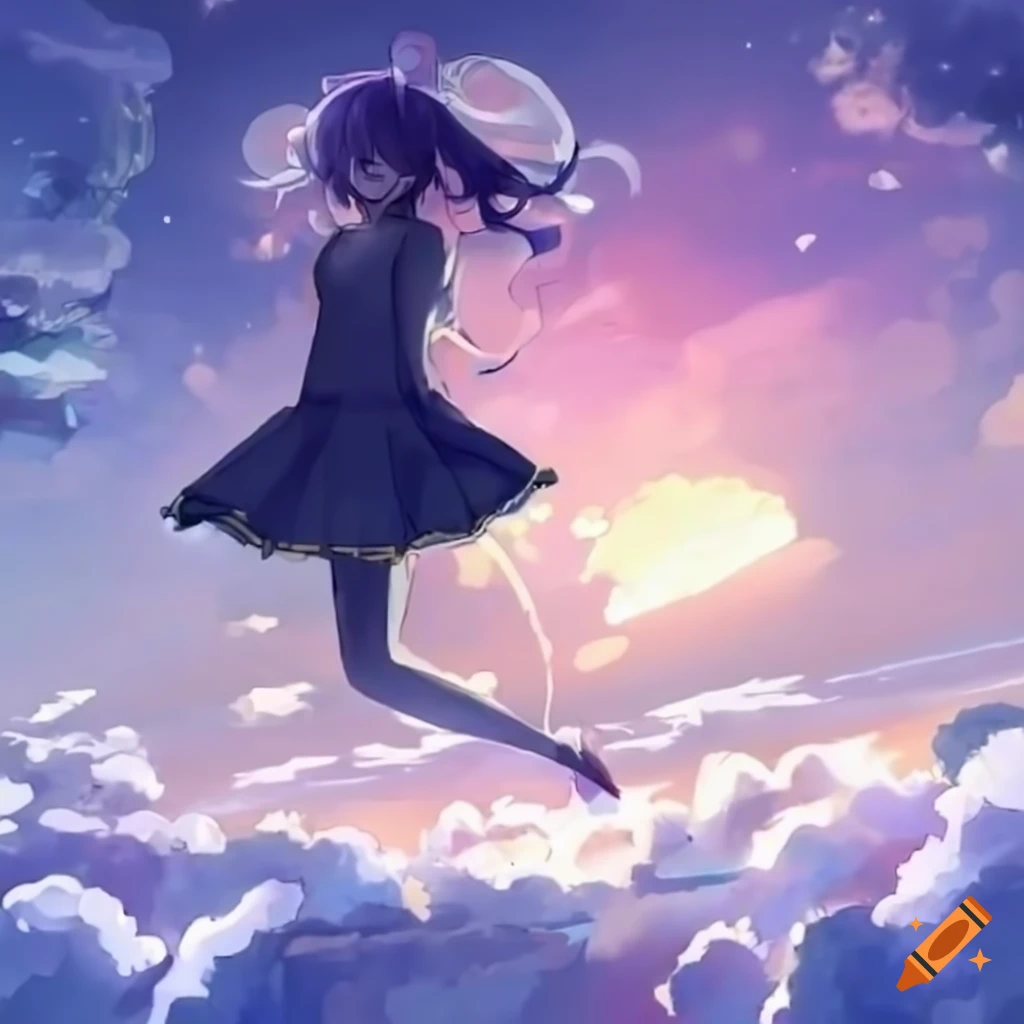 Anime girl levitating in the sky on Craiyon