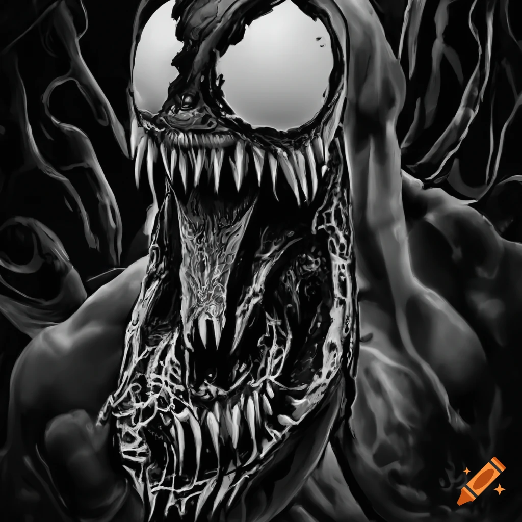 Black white surreal venom demon on Craiyon