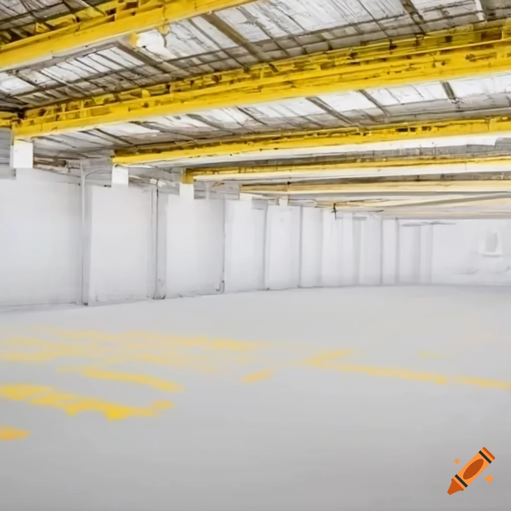 Large white warehouse with yellow lining top view