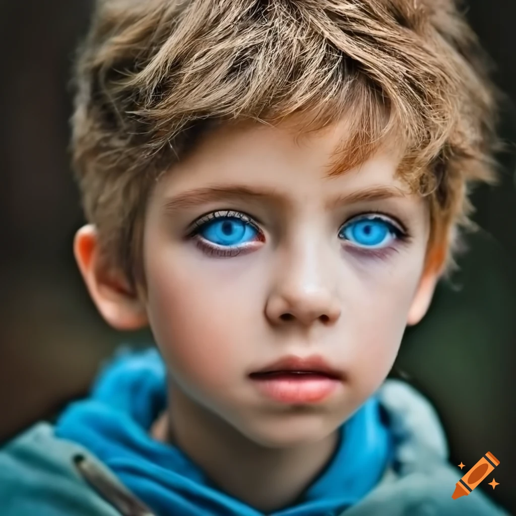 Blue eyed boy with moderate brown beard and hair