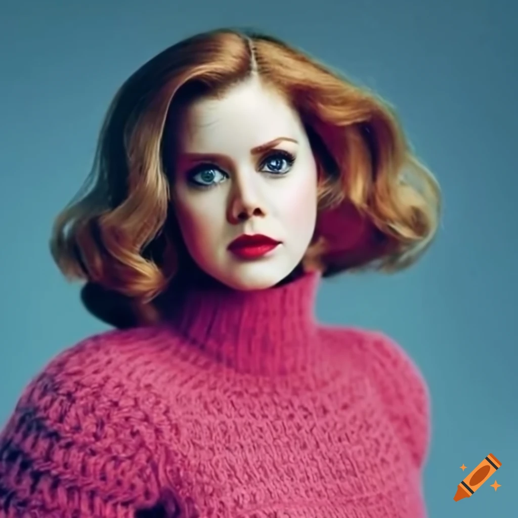 Young amy adams with messy retro vintage hairdo, wearing a knitted pink ...