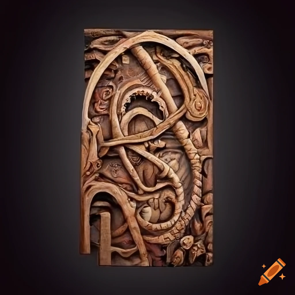 An intricately carved ancient tablet forged from dragon bones ...
