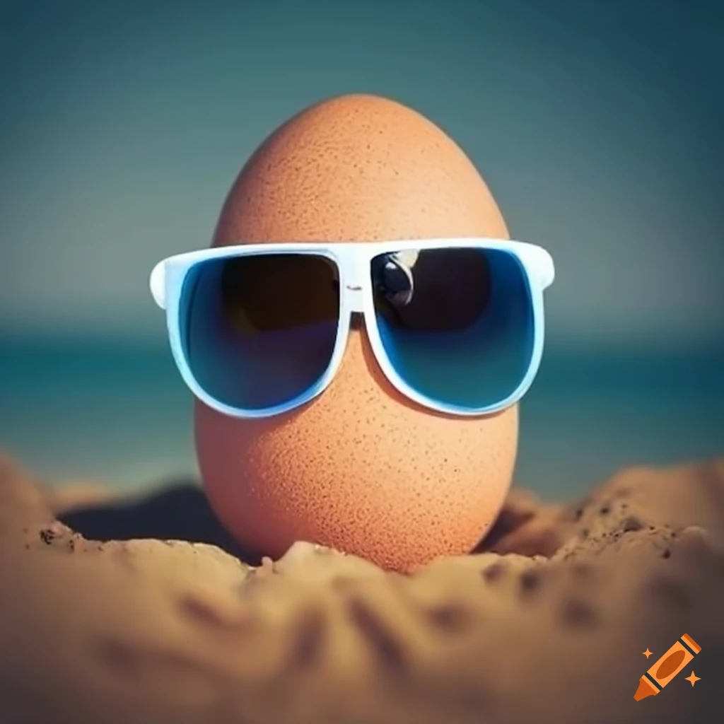 A cool egg wearing sunglasses chilling on a beach on Craiyon