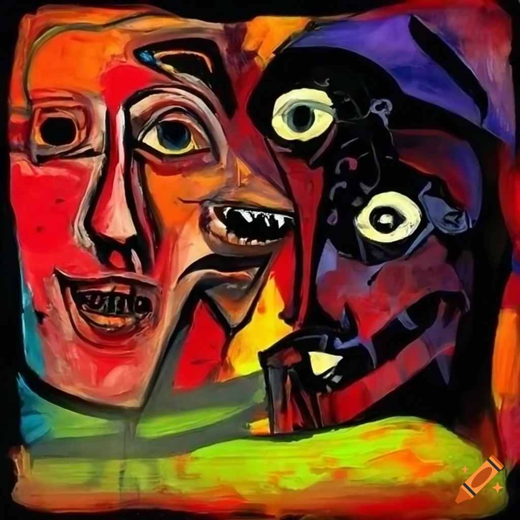Abstract picasso-style painting of horror and fear and terror on Craiyon