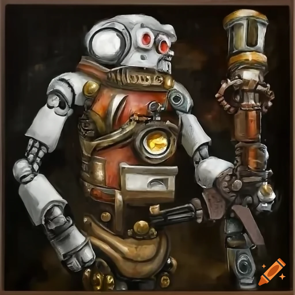 Steampunk danger chunky robot with tesla weapon on Craiyon