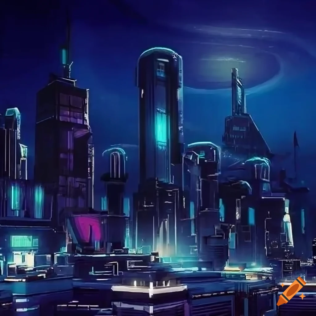 Sci-fi high tech city on Craiyon