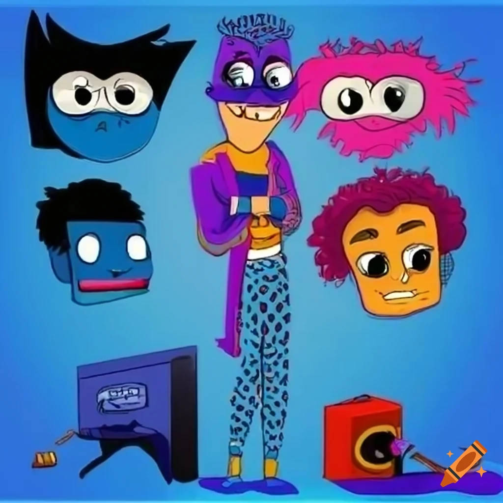 Animated blue characters in retro 90s style on Craiyon