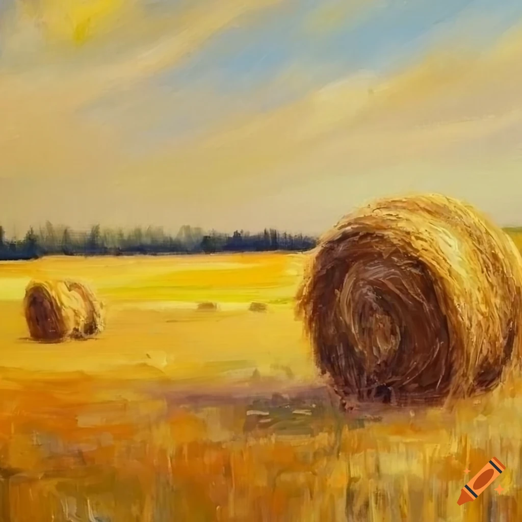 Field of hay, muted colors, oil painting