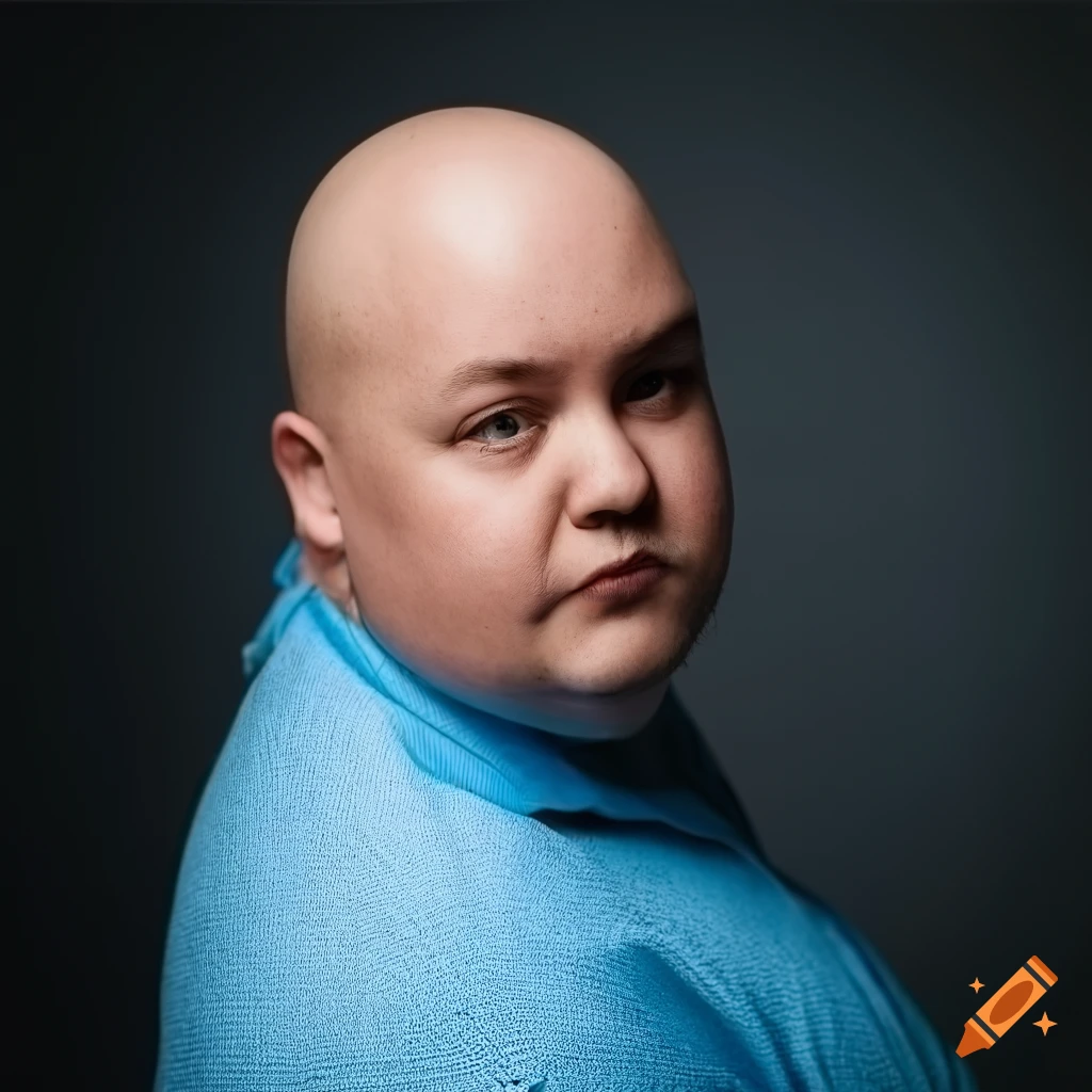 Photo Portrait of a confident a chubby bald man in a stylish blue shirt ...