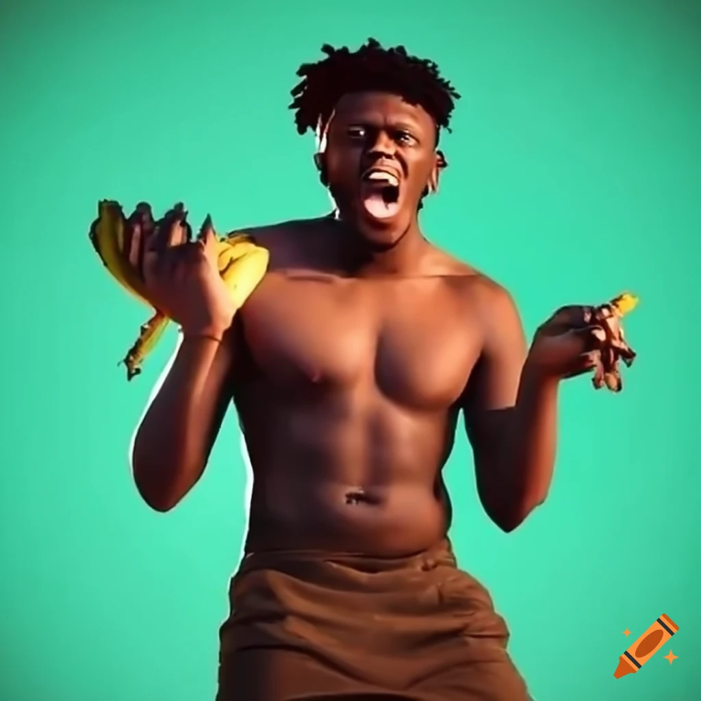 Ksi climbing up a tree holding a banana on Craiyon