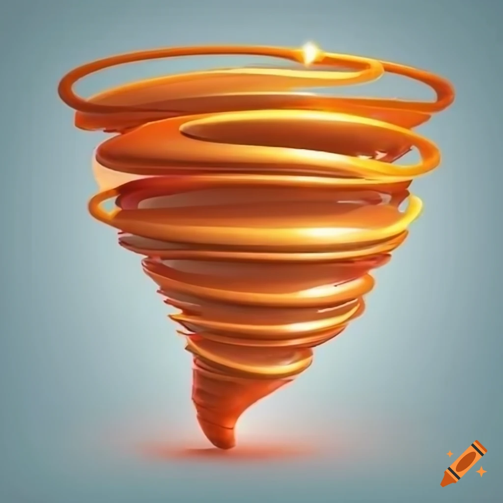 A large glittering orange tornado on a white background in a cartoon render
