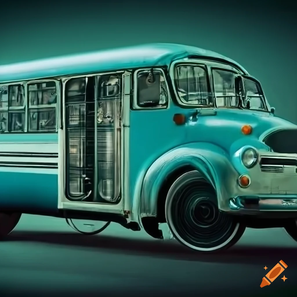Retro bus with a futuristic matrix-inspired text effect on Craiyon